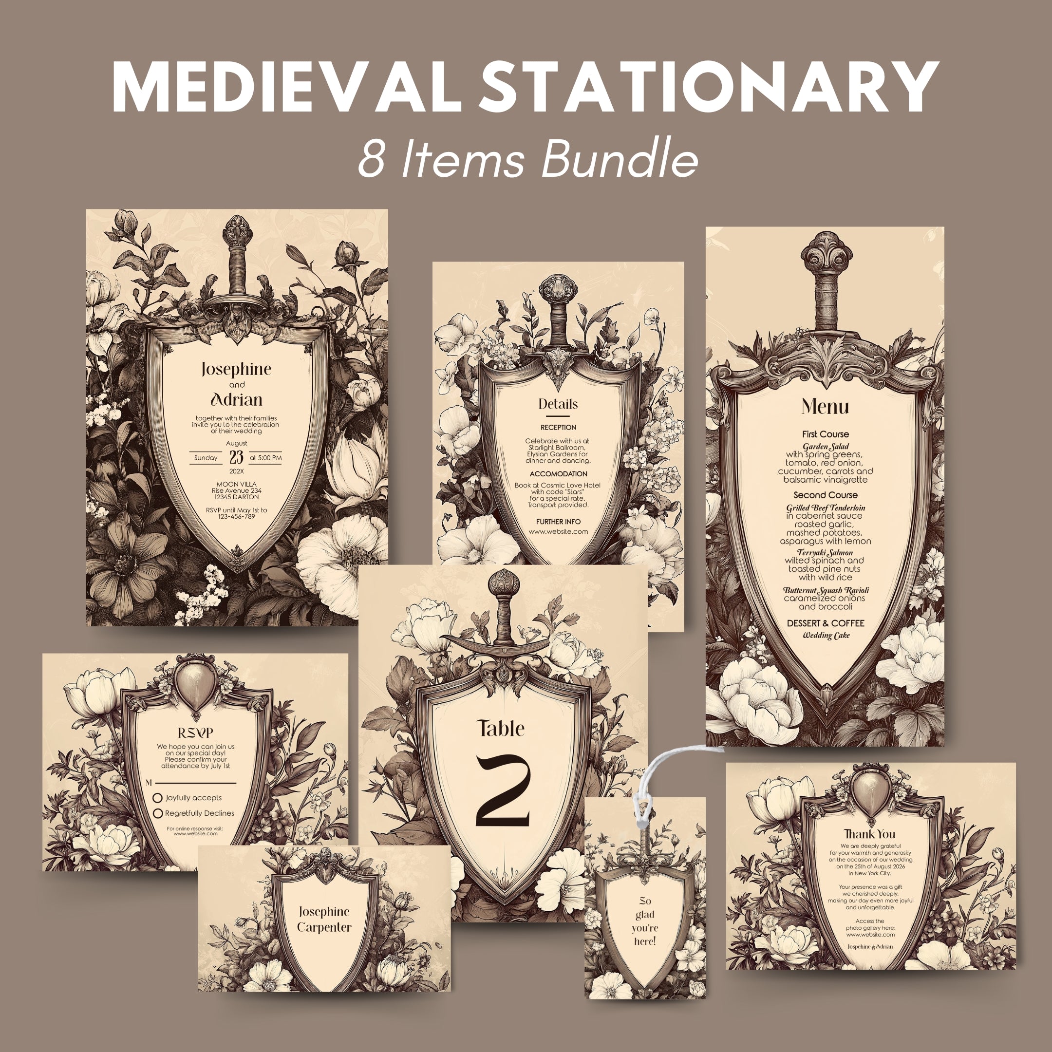 Vintage Gothic Wedding Invitation Set, Medieval Baroque Shield Station ...