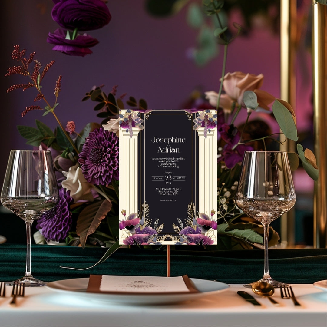 Cream Roman Pillar Art Deco Wedding Invitation – Editable Template ...